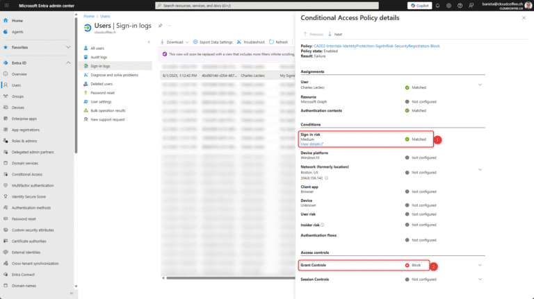 Sicherheitsinformationen mit bedingtem Microsoft Entra-Zugriff und Microsoft Entra ID Protection ...